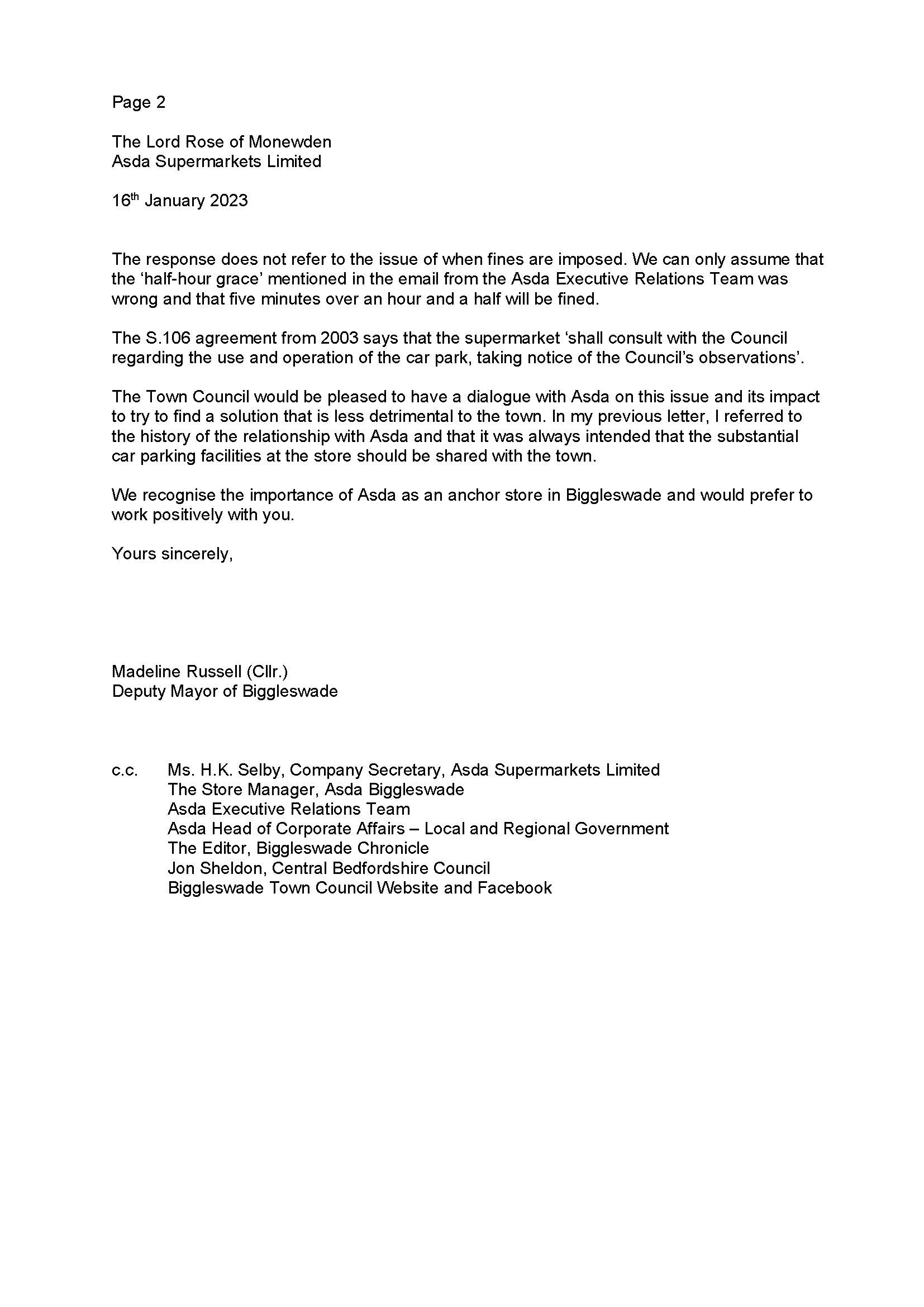 Asda - Open Letter | Biggleswade Town Council